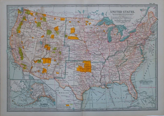1903 ANTIQUE MAP United States Indian Reservations Alaska Kentucky New ...