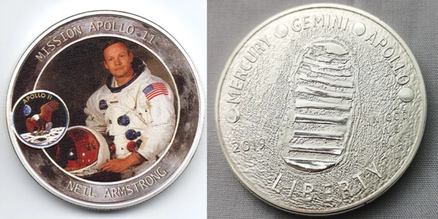 ARMSTRONG NASA APOLLO Moon Landing Silver Coin Vintage 1969 Space ...