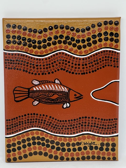 FRANK WRIGHT INDIGEOUS Artist Canvas Billabong Fish Small Artwork Original $59.95 - PicClick AU