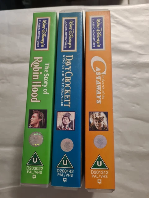 VHS TAPES - 3 Classic Adventures Davy Crockett / Robin Hood / Castaways ...