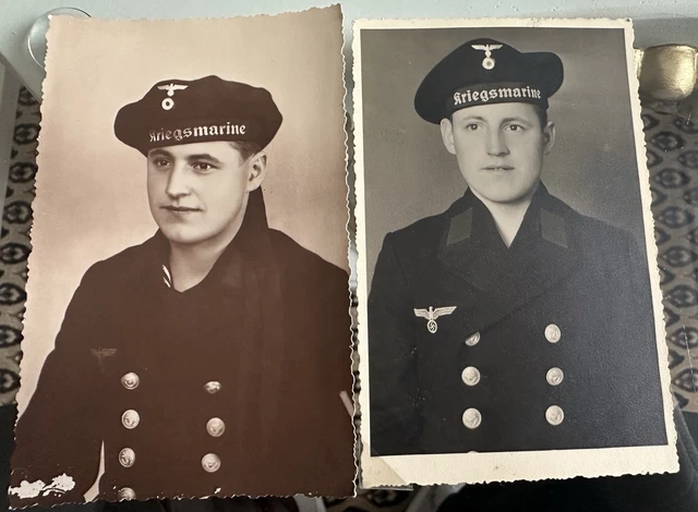 KRIEGSMARINE MARINE SOLDAT Matrose Portrait 2 Stück Original Foto 2.WK ...