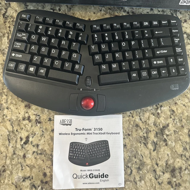 ADESSO MINI KEYBOARD Wireless Ergo Trackball Keyboard Split Ergonomic ...