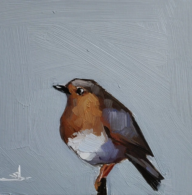 ROBIN OIL PAINTING Vivek Mandalia Impressionism 8X8 Collectible ...