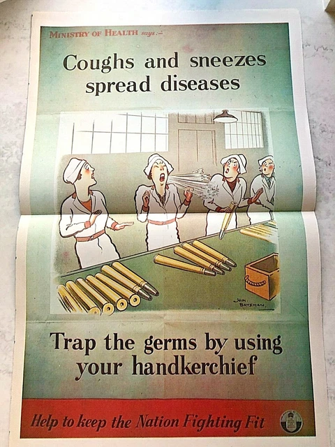 WW2 PROPAGANDA POSTER Coughs Sneezes Spread Diseases Ministry Health ...