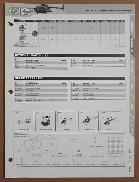 THUNDER TIGER MD500 Military Helicopter Parts List diagram sheet 60/90 ...
