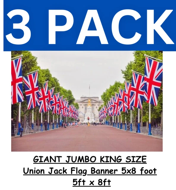 3 X 🇬🇧 X Large 8FT x 5FT Jumbo Union Jack UK GB Flags Banner 🇬🇧 £29.95 ...