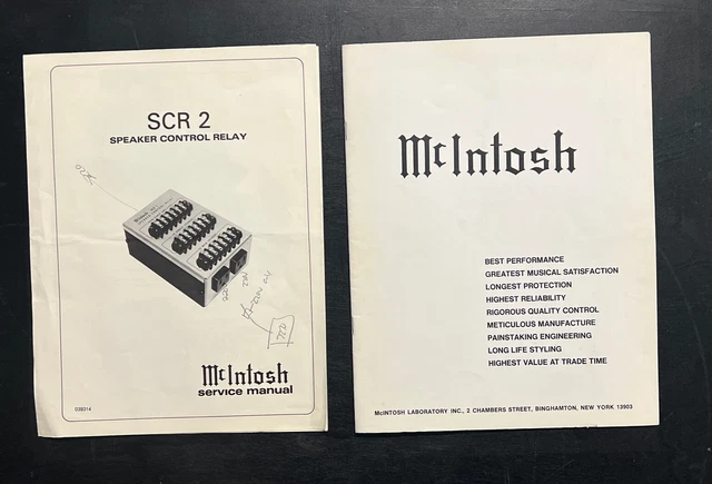 VINTAGE ORIGINAL MCINTOSH ScR2 Speaker Control Relay Service Manual ...