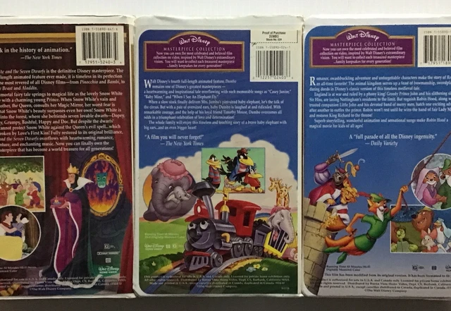 WALT DISNEY’S MASTERPIECE Collection Snow White, Dumbo , Robin Hood VHS ...