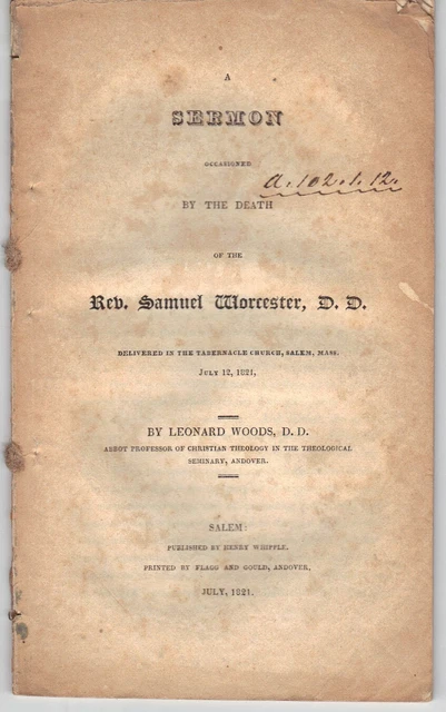 1821 PAMPHLET EULOGY for Rev. Samuel Worcester - Tabernacle Church ...