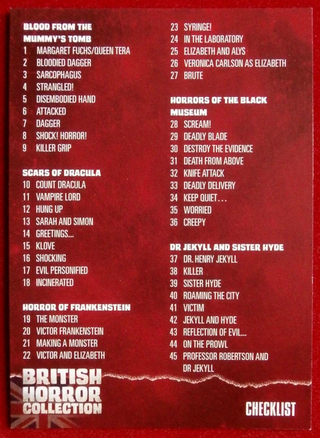 BRITISH HORROR COLLECTION - Card #91 - CHECKLIST A - Unstoppable Cards ...