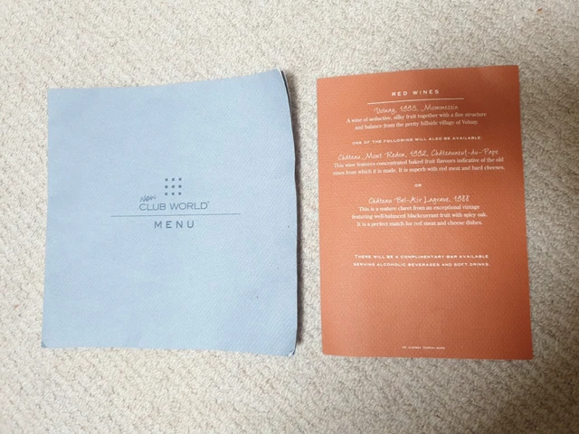 BRITISH AIRWAYS NEW Club World Menu & Wine List Dubai To London March ...