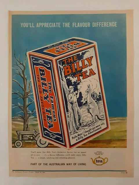 VINTAGE AUSTRALIAN ADVERTISING 1964 ad THE BILLY TEA box farm tractor ...
