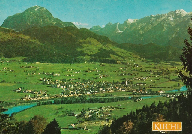 AUSTRIA - KUCHL - Ortspanorama mit kath. Pfarrkirche und Salzach - 1982 ...