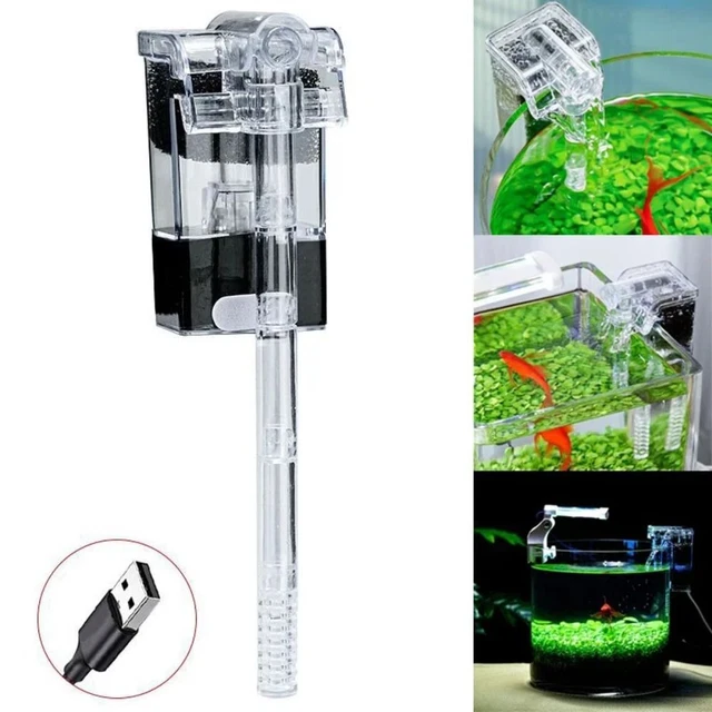 HANGING EXTERNAL WATERFALL Filter Mini USB Oxygen Pump Filter Aquarium ...