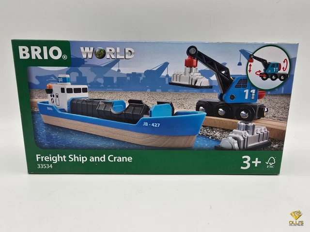BRIO WORLD 33534 Hafen Containerschiff mit Kranwagen Eisenbahn Anhänger ...