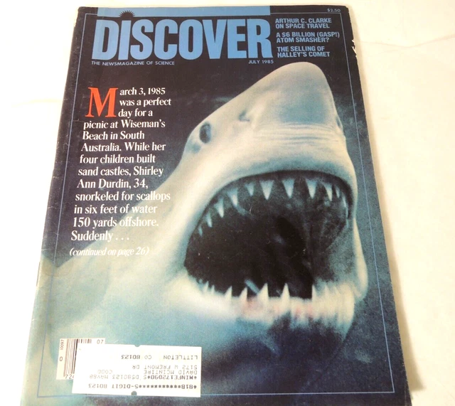 DISCOVER MAGAZINE SHARK Attack Australia + Praise of Sharks July 1985 £ ...