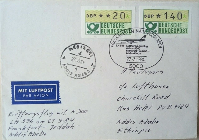 GERMANY 1984 FRAMA Labels First Flight Cover To Ethiopia + Addis Ababa ...