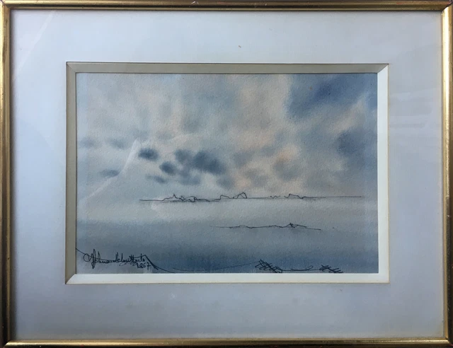 TABLEAU AQUARELLE &MARINE à l'aube" signée (?) avec cadre datant de 1967 EUR 70,00 - PicClick FR