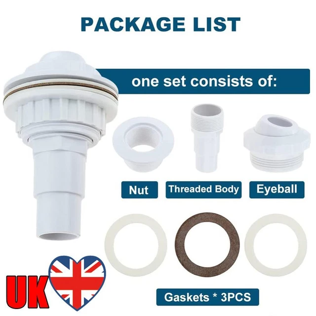 DRAIN JOINT HEAT-RESISTANCE Water Inlet Outlet Fittings Swimming Pool ...