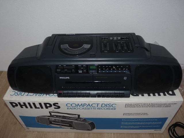 ANCIEN BOOMBOX PHILIPS az-8394 radio cd cassette / testé ok / manque ...