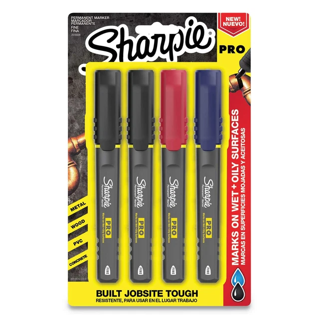 SHARPIE PRO PERMANENT Marker, Fine Point, Assorted Colors, 4-Count ...