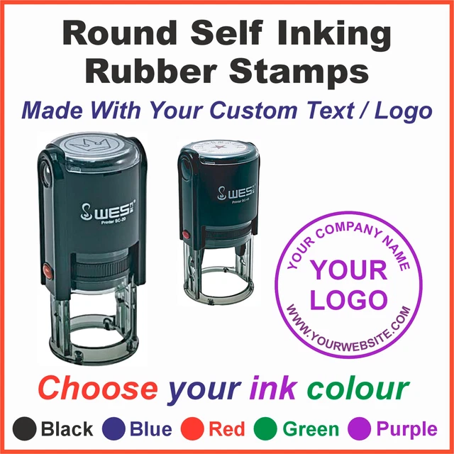 PERSONALISED ROUND RUBBER stamp Self Inking your logo business company name £11.75 - PicClick UK