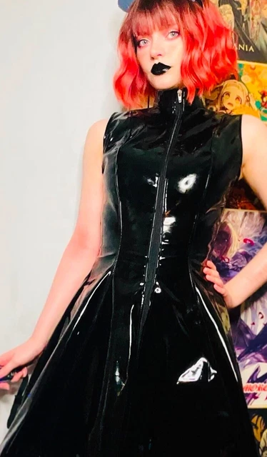MISFITZ SEXY BLACK PVC skater dress, two way zip. SIZE 22. CD Goth ...