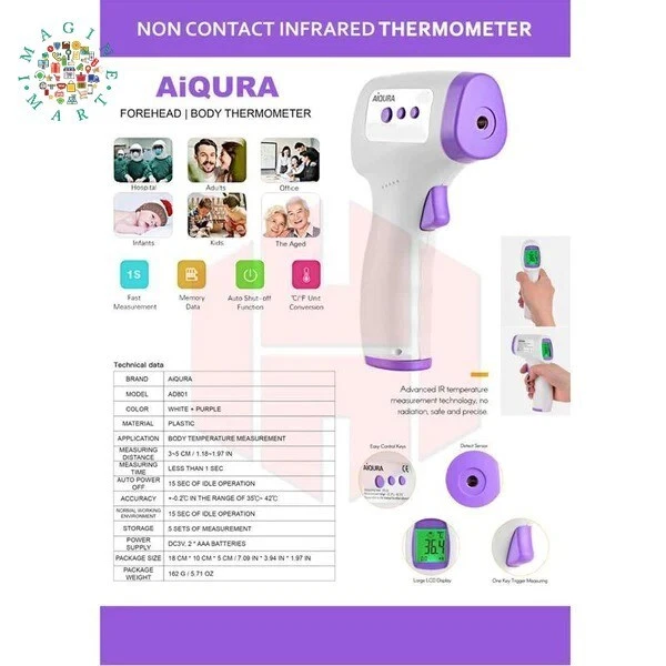THERMOMETER INFRARED NON-CONTACT Digital Forehead Temperature Measure ...