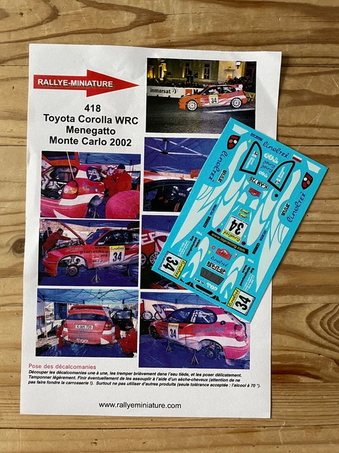 DECALS 1/43 TOYOTA Corolla Wrc Menegatto Rallye Monte Carlo 2002 Rally ...