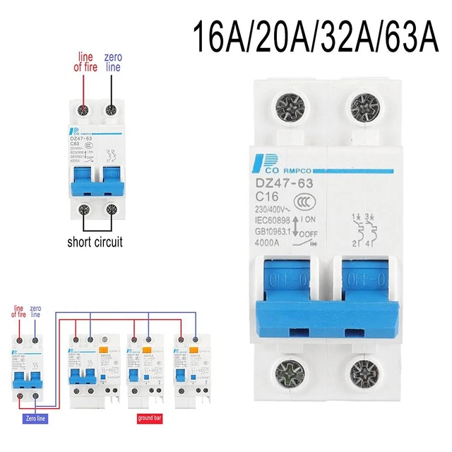 CIRCUITO BREAKER OVERCURRENT Viaggio Tipo C 16A/20A/32A/63A 2 P 36 78mm ...
