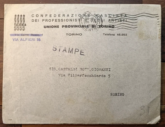 1936 TORINO CONFEDERATION Fascist Envelope + Letter N.31 £20.80 ...