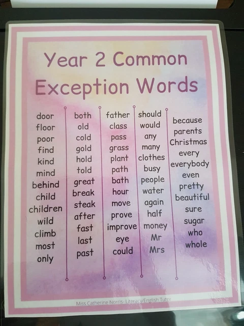 LAMINATED YEAR 2 Common Exception Word Mat Vocabulary Education Primary ...