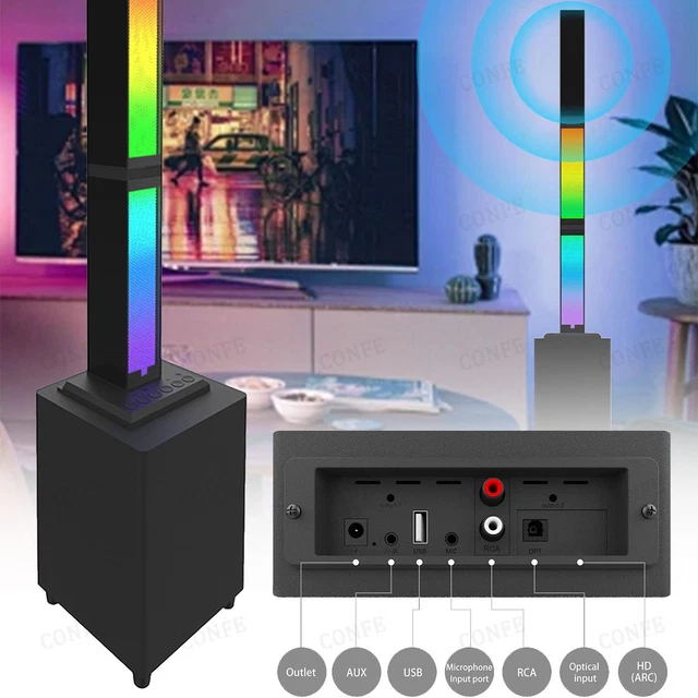 SPEAKER BLUETOOTH5.0 LIGHT Up Sound Bar Detachable RGB LED USB Colour ...