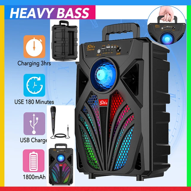8& PORTABLE BLUETOOTH Speaker Sub Woofer Wireless Heavy Bass Sound ...