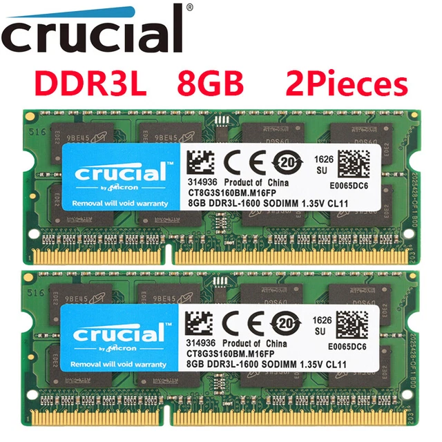 CRUCIAL DDR3L 1600MHZ 16GB(2 x 8GB) SODIMM RAM PC3L-12800 2Rx8 Laptop ...