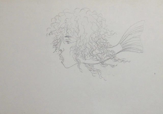 ÈUROPEAN PENCIL DRAWING surrealist portrait human fish £26.83 - PicClick UK