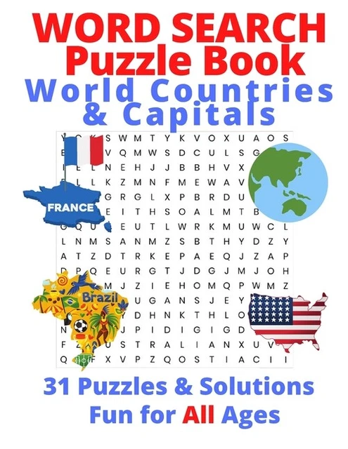 WORD SEARCH PUZZLE Book, World Countries & Capitals: 31 Puzzles ...