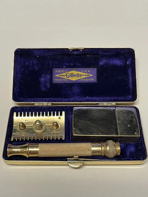 VINTAGE GILLETTE OLD Type DE Safety Razor Set in Case $39.99 - PicClick
