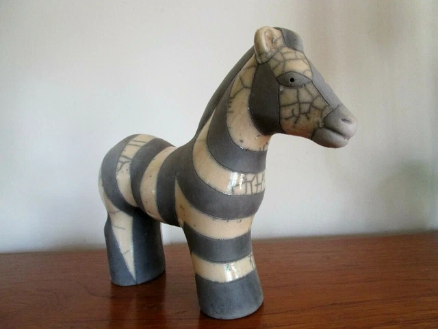 LARGE VINTAGE STUDIO Pottery Raku Fired Figure of a Striped Horse ...