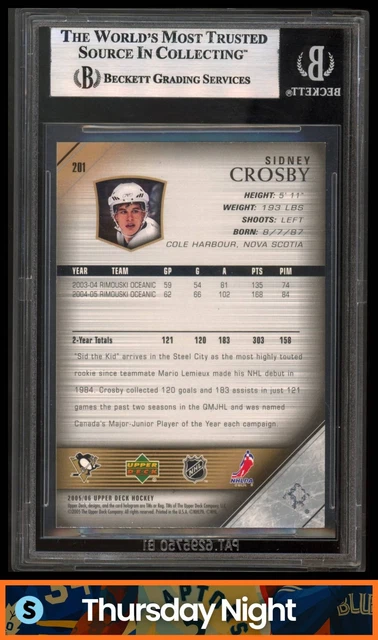 2005 UPPER DECK #201 Sidney Crosby Young Guns Rc Rookie Bgs 9 Mint ...