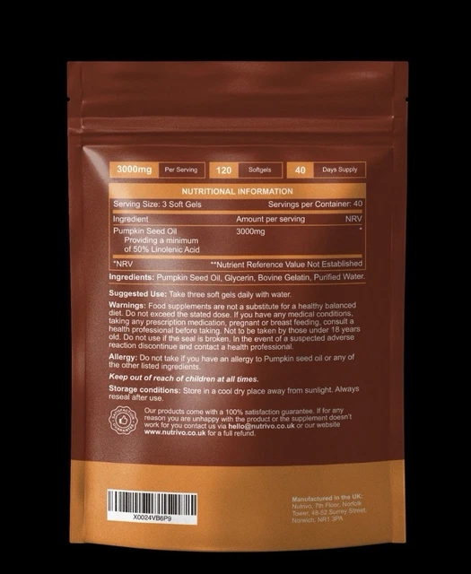 PUMPKIN SEED OIL Capsules 1000mg (3000mg per 3 Soft Gel Serving) | 120 ...