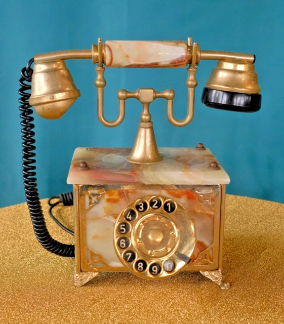 VINTAGE ONYX MARBLE rotary telephone prop with decorative handpiece ...