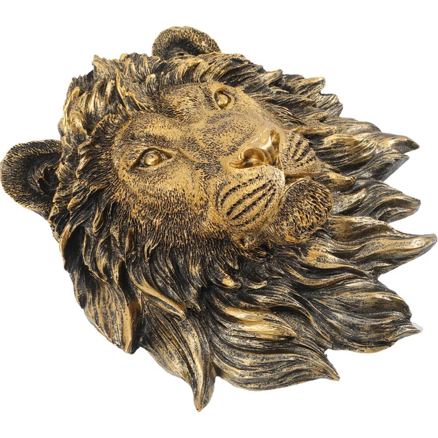 RESIN IMITATION COPPER Lion's Head Jungle Animal Figurines Wall Hanging ...