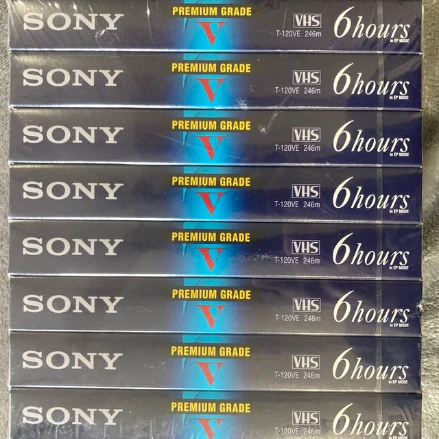 CASSETTE DE VIDEO Sony VHS 6 horas grado estándar T-120 cintas en blanco selladas paquete de 8 ...