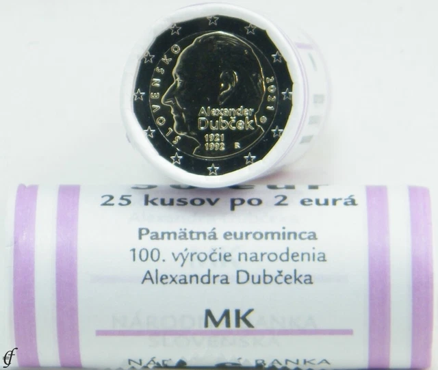 ROTOLO 2 EURO monete commemorative Slovacchia 2021 Alexander Dubček EUR ...