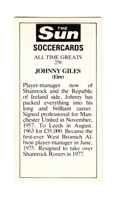 SUN NEWSPAPER FOOTBALL Soccer Cards 1970 #258 Johnny Giles Eire $9.99 ...