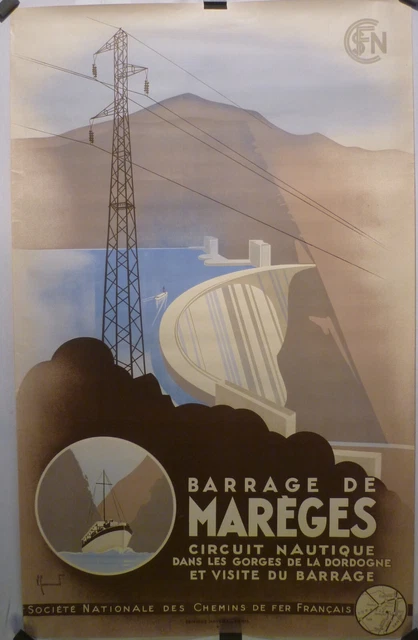 AFFICHE ANCIENNE ORIGINALE SNCF Chemin de fer Commarmond Marège vers ... AFFICHE ANCIENNE ORIGINALE SNCF Chemin de fer Commarmond Marège vers ...