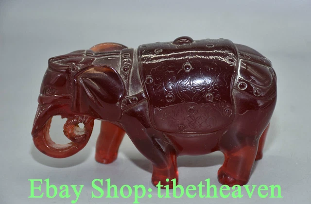 6& RARE CHINESE Red Amber Carving Feng Shui Ruyi Elephant Statue ...
