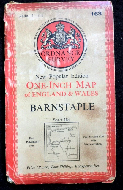 VINTAGE ORDNANCE SURVEY MAP - Barnstaple (1946) Sheet 163 - Folding ...