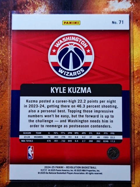 2024-25 PANINI REVOLUTION Basketball #71 Kyle Kuzma Washington Wizards ...